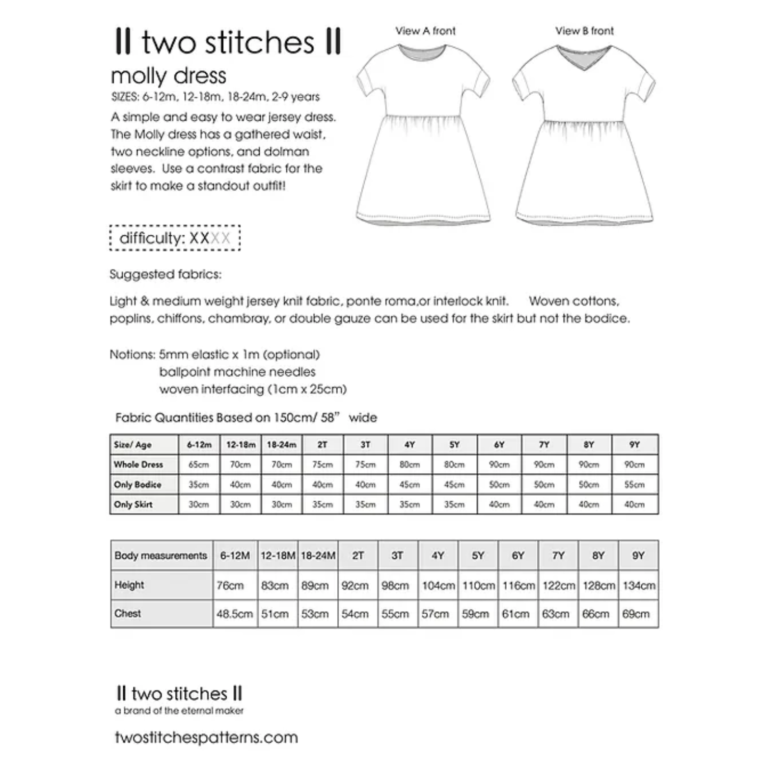 Kids Molly Dress Sewing Pattern - Two Stitches – Sewcialising